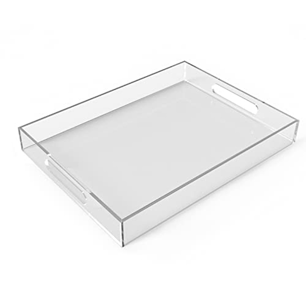 Allhercom Acrylic Serving Tray (12x16x2Inch) with Handles-Spill Proof-Clear Decorative Tray for Appetizer,Breakfast-Countertop Organizer Storage Tray for Kitchen,Bathroom,Living Room