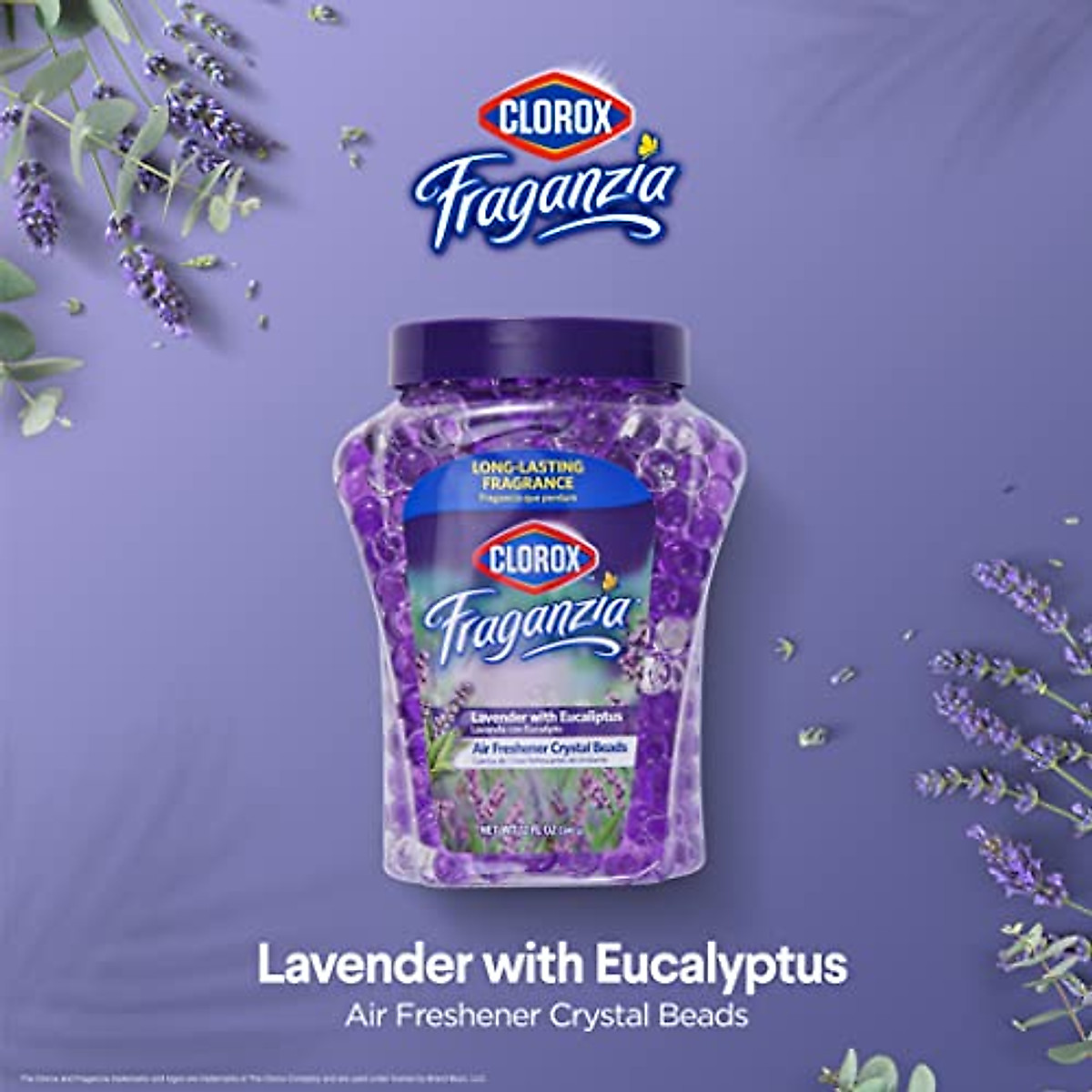 Clorox Fraganzia Air Freshener Crystal Beads Double Pack, Fresh Ocean Breeze, Lavender w/Eucalyptus 12oz Jars | Vented Jar Air Scent Beads for Homes, Bathrooms, Closets, or Office