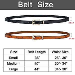 macoking 2 Pack Thin Belts for Women Leather Skinny Belt for Dress Adjustable (Black+Brown, S)
