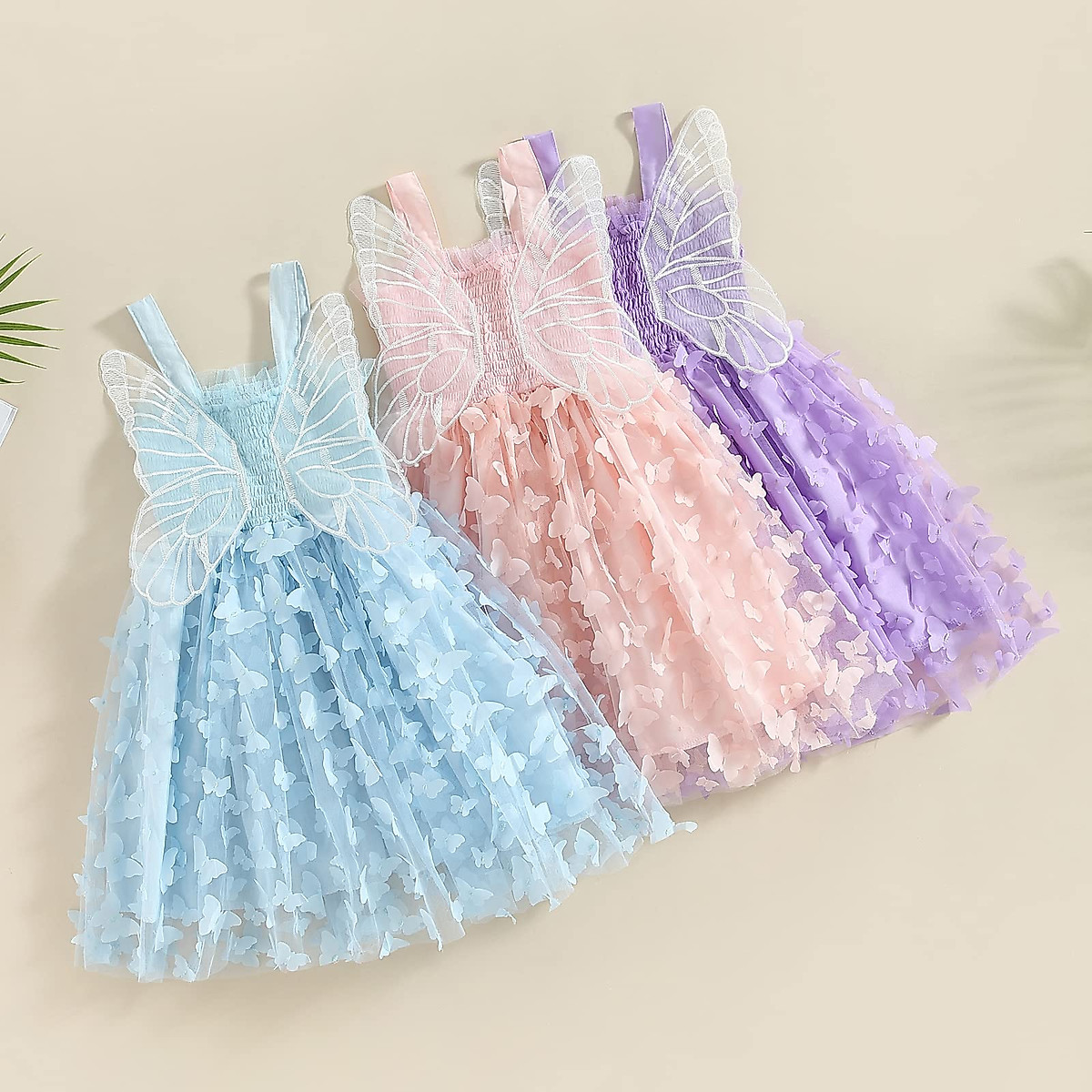Little Baby Flower Girl Butterfly Dresses Solid Color Frill Princess Fairy Tulle Tutu Dress Up Birthday Wedding Party Clothes (12-18M, Pink)
