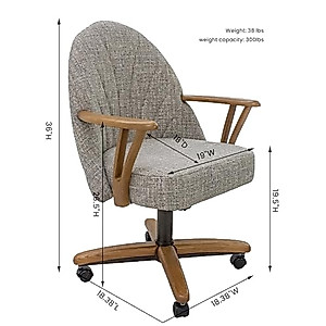 Chromcraft Set of 4 Caster Swivel Tilt Dining Chairs, Luxe Casual Wooden Arm All-Metal Pedestal Base Chairs with Rolling Wheels for Kitchen(Fonzo Marble-Medium Oak)