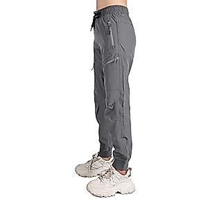 Singbring Women's Outdoor Athletic Workout Quick Dry UPF 50 Hiking Cargo Joggers Pants Zipper Pockets (Gray88-L) Grey