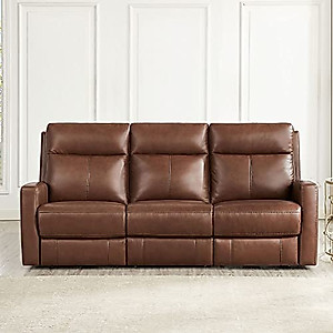 Hydeline Vienna Zero Gravity Power Recline and Headrest 100% Top Grain Leather Sofa with Built-in USB-Ports, Pecan