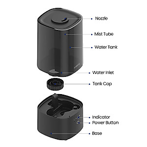 ROSEKM Humidifiers for Bedroom, 2.0L Cool Mist Humidifier for Plant and Baby Nursery, Small Quiet Air Humidifier, Ultrasonic, Filterless, Auto Shut-Off, Black