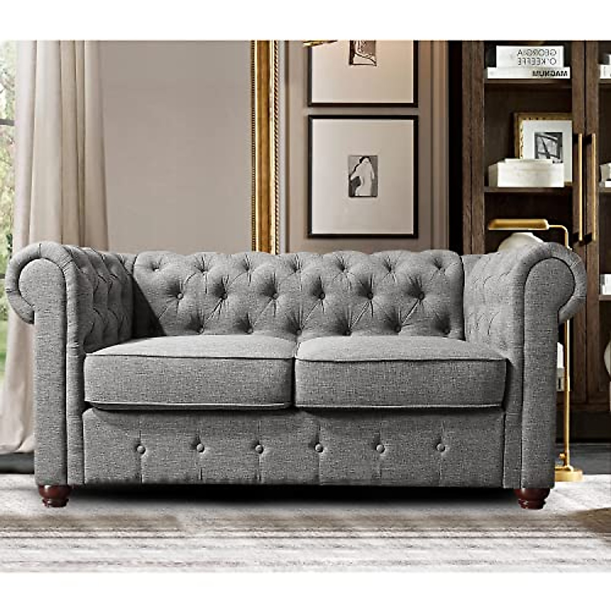 Rosevera Genevieve Upholstered Fine Polyester Collection Tufted Loveseat Couch, Contemporary Chesterfield Armrest,Sectional Sofa for Living Room Apartment, 2SEAT, Gray 2SEAT
