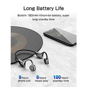 Bone Conduction Headphones, Bluetooth 5.0 with Mic, Open-Ear Wireless Bone Conduction, Lightweight Sweatproof Music Answer Phone Call Sports Headset for Running Hiking Driving Bicycling (Gray)