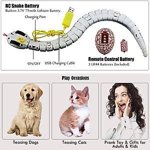 Tipmant RC Snake IR Remote Control Crawler Fake Realistic Animals Vehicle Scary Prank Toys Kids Halloween (White)