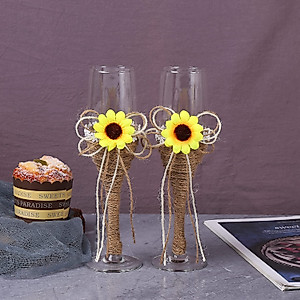 TANG SONG Set of 2 Sunflower Burlap Lace Elegant Wedding Champagne Glass Set for Parties Weddings Birthdays Anniversaries
