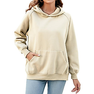 FLYCHEN Men's Solid Color Loose Hoodie Hip Hop Couples Long Sleeve Unisex Sweatshirt Apricot L