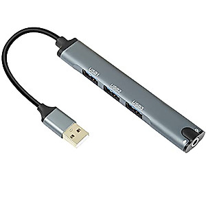 QIANRENON USB Hub, 4-in-1 USB Docking Station with 3.5mm Audio Headphone + Microphone Jack Hub Adapter USB 3.0 Multiport Allocator for Laptop Phone Headphone
