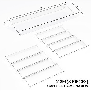 Clear Acrylic Spice Drawer Organizer, 4 Tier- 2 Set Seasoning Jars Drawers Insert, Expandable From 11" to 22", Kitchen Spice Rack Tray for Drawer/Countertop (Jars not included)