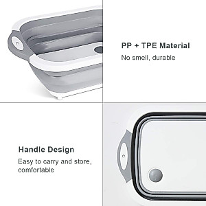 Collapsible Cutting Board, 3 in1 Foldable Chopping Board, Space Saving Vegetable Washing Basket with Draining Plug