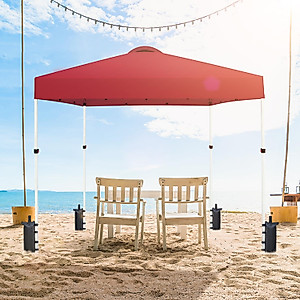 VOYSIGN 10x10 Pop Up Canopy Tent, Outdoor Instant Sun Shelter - Red, Included 1 x Rolling Storage Wheeled Bag, 4 x Weights Bags, 4 x Guylines, 8 x Stakes