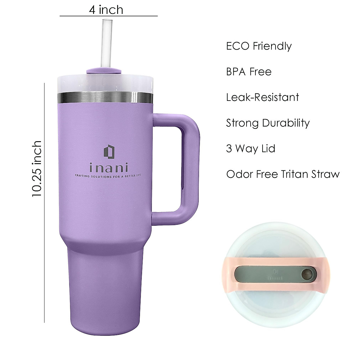 inani 40oz Tumbler With Handle And Straw, Insulated Travel Cup, Leak-Resistant, Spill-Proof Lid, Dishwasher Safe, BPA-Free, Double-Wall Insulated Premium Mug For Hot Or Iced Beverage, Orchid Purple