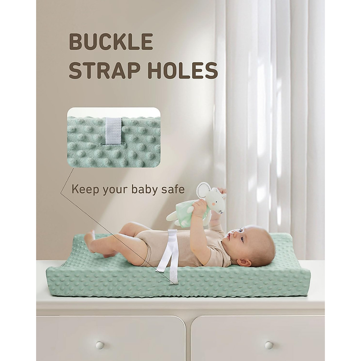 Changing Pad Cover, Ultra Soft Minky Dots Plush Changing Table Covers for Baby Girls and Boys, 2 Pack (Roman Green & Lily White)