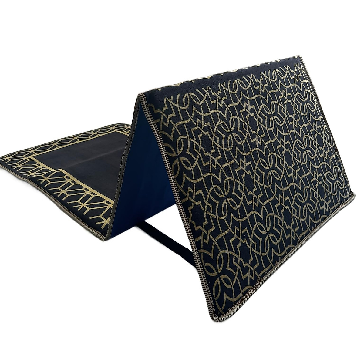 Back Support Prayer Mat Muslim Rug Islamic - Padded Prayer Rug Sajadah for Men Women for Eid Travel Ramadan, Masjid, Soft and Luxury (Black)