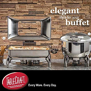 Tablecraft Stainless Steel Induction Chafing Dish, Quick View Window, Vented, Slow Closing Safety Lid, Round 4 Quart Server, Professional Commercial Restaurant, Catering, Foodservice Use