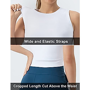 THE GYM PEOPLE Women's Workout Crop Tops Sleeveless Yoga Running Shirts Athletic Tank Top No Padding White