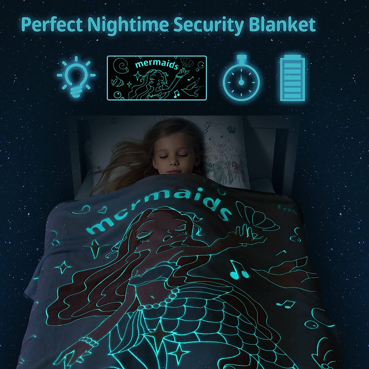 Glow in The Dark Mermaid Blanket Throw Gifts for Girls Kid Blankets Super Soft 3 4 5 6 7 8 9 10 Year Old Girl Gift Ideas Girls Toys Age 6-8 Mermaid Toys Halloween Christmas Birthday Gifts 50"x 60"
