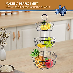 3 Tier Fruit Basket Regal trunk & Co, Elegant French Country Wire Baskets, Three Tiered Wire Basket Stand for Vegetables, Bread & More for Countertop or Hanging, Christmas or Birthday Present