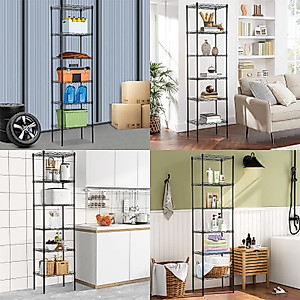 XXkseh 6 Tier Metal Shelf, Heavy Duty Garage Storage Rack, 100lbs Capacity per Shelf, Adjustable Wire Shelves, Black, Floor Mount, 16.7" L x 11.8" W x 63" H