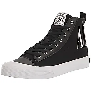 A|X ARMANI EXCHANGE Men's Updated Icon Logo High-Top Sneaker, Black, 10