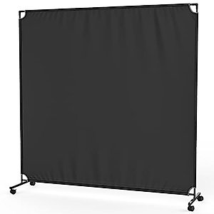 Steel-AID Room Divider Freestanding Office Wall Partition with Blackout Screen, Durable Iron Frame & Rolling Wheels for Privacy in Bedroom, School, College, Studio Apartment & Church Grey, 72”x71”