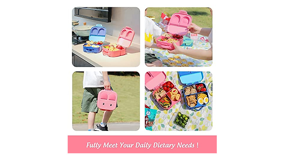Pink Portable Bento Box for Kids - Leak-Proof Lunch Containers
