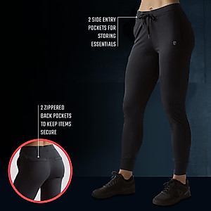 Born Primitive Rest Day Athleisure Joggers for Women (Medium, Black) - Womens Joggers with Zippered Back Pockets - Ultra-Soft, Stretchable Comfy Jogging Pants for Running, Yoga & Workout