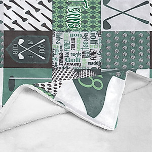 XOZOTY Personalized Golf 18 Blackish Green Patchwork Baby Blanket with Name Custom Baby Nursery Throw Fleece Blankets for Boys and Girls Birthday Tapestry 30 X 40inch
