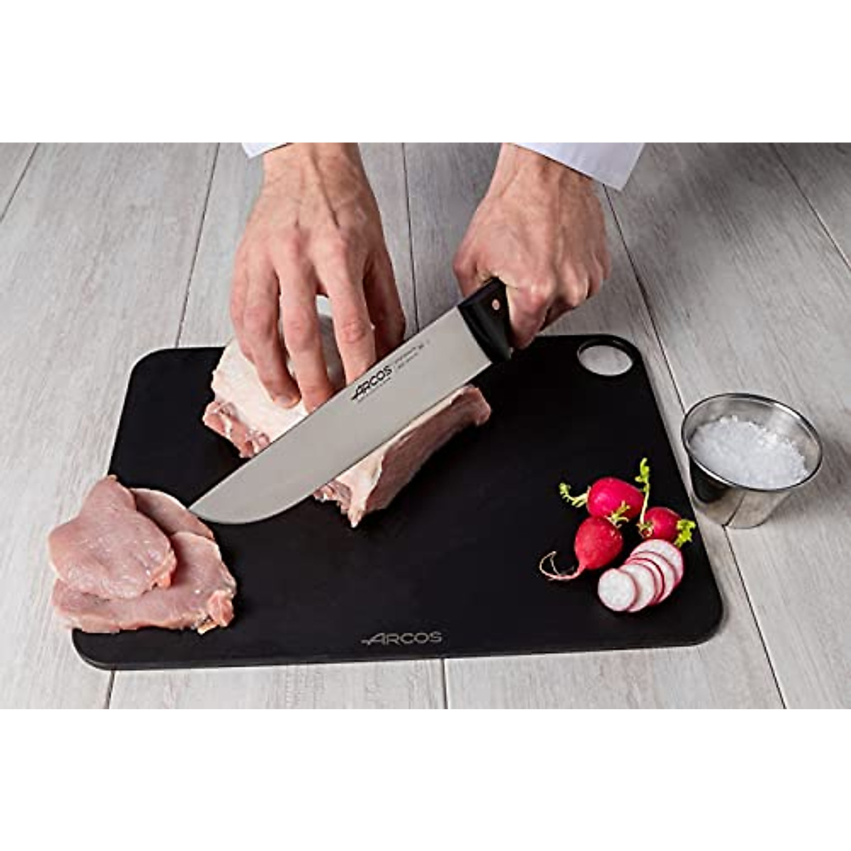 Arcos Butcher Knife 10 Inch Nitrum Stainless Steel and 250 mm blade. 353 gr. Professional Cleaver Knife. Ergonomic Polyoxymethylene POM Handle. Series Universal. Color Black