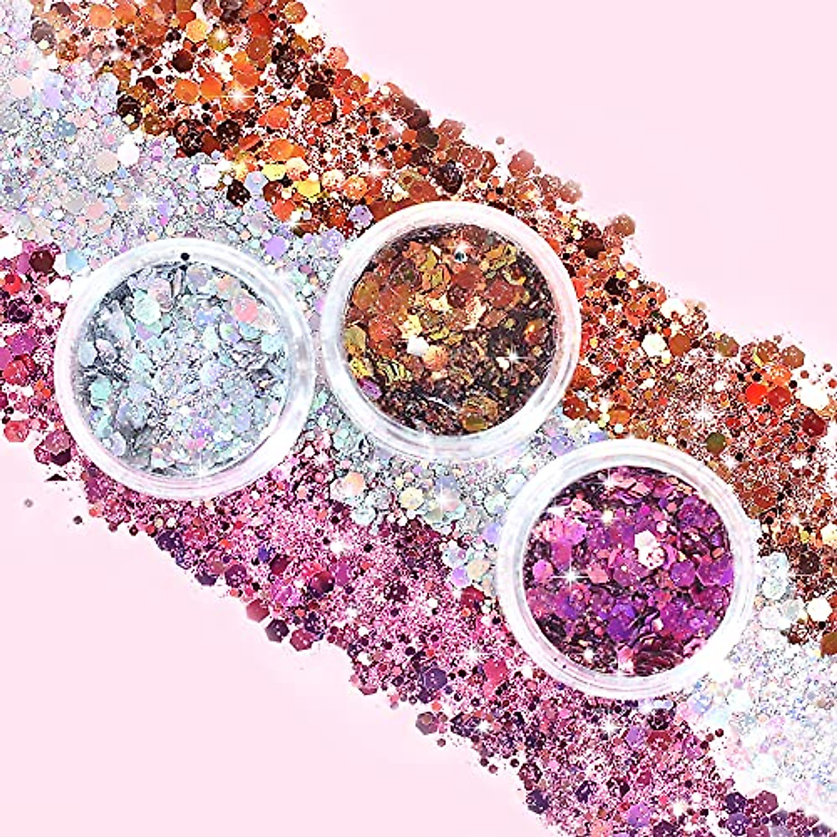 Nail Glitter SUPGIFT 15 Colors 130g Holographic Chunky Cosmetic Chameleon Sequins for Makeup Hair Body Art Slime Craft Resin with Brush 5 Spoons