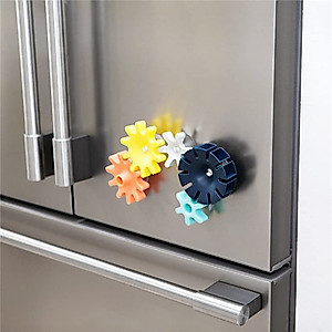 Boon Cogs Baby Bath Toys - Spinning Gear Themed Sensory Baby Toys for Bathtub - Suction Toys for Bathtub Walls - Navy and Yellow - 5 Count - Ages 12 Months and Up