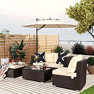 PAOLFOX 5 Piece Patio Furniture Sets,Patio Conversation Sets,Wicker Patio Furniture,Rattan Outdoor Furniture,Patio Sofa,Deck Furniture Brown/Beige