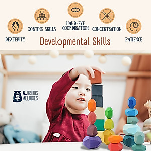 Curious Melodies Wooden Toys Stacking and Balancing - Advanced Small River Rocks | Nature Toy Block Sets