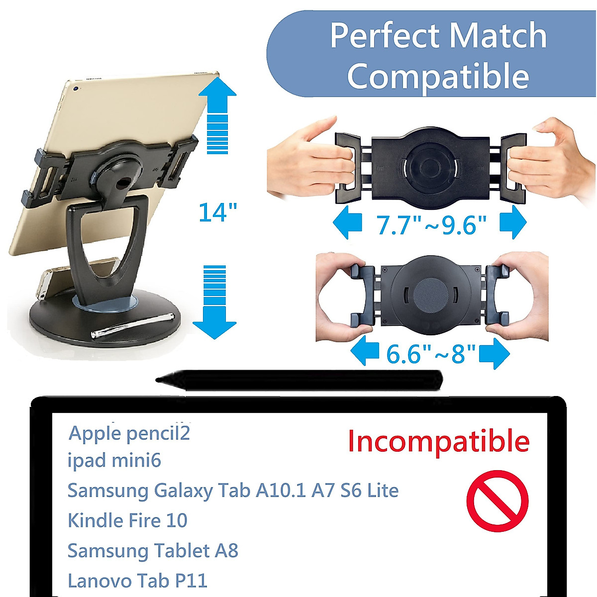MAX SMART Large Tablet POS Stand, Rotating Commercial Tablet Stand, Swivel Base for Retail Kiosk Register Office Showcase Cashier and Business