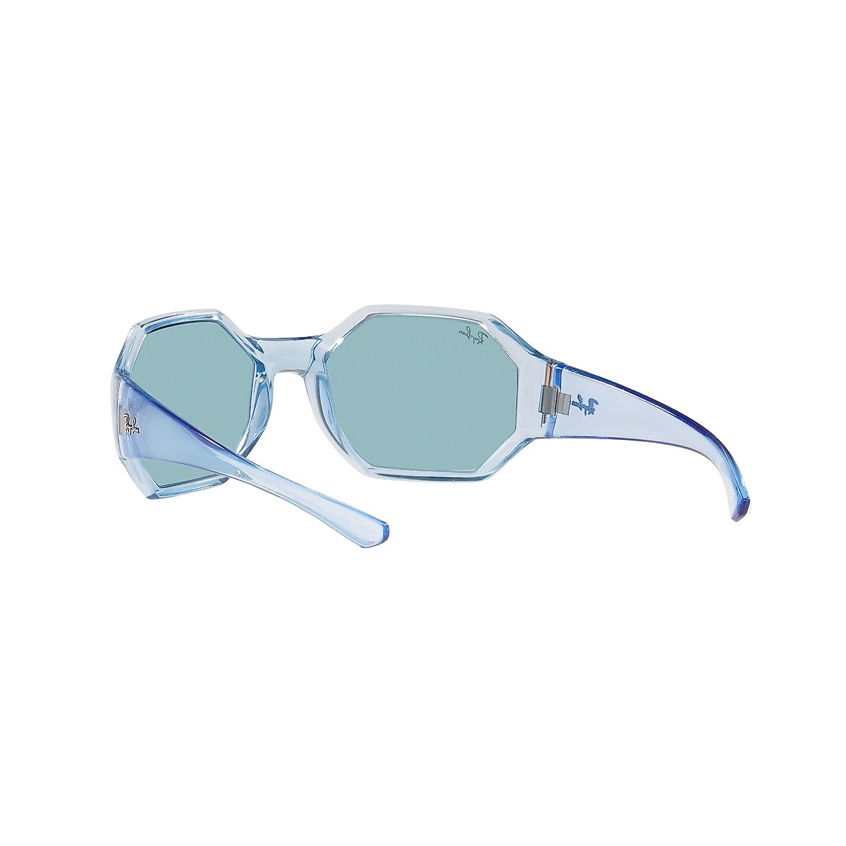 Ray-Ban Rb4337 Polarized Square Sunglasses, Transparent Light Blue/Evolve Photochromic Blue to Violet, 59 mm