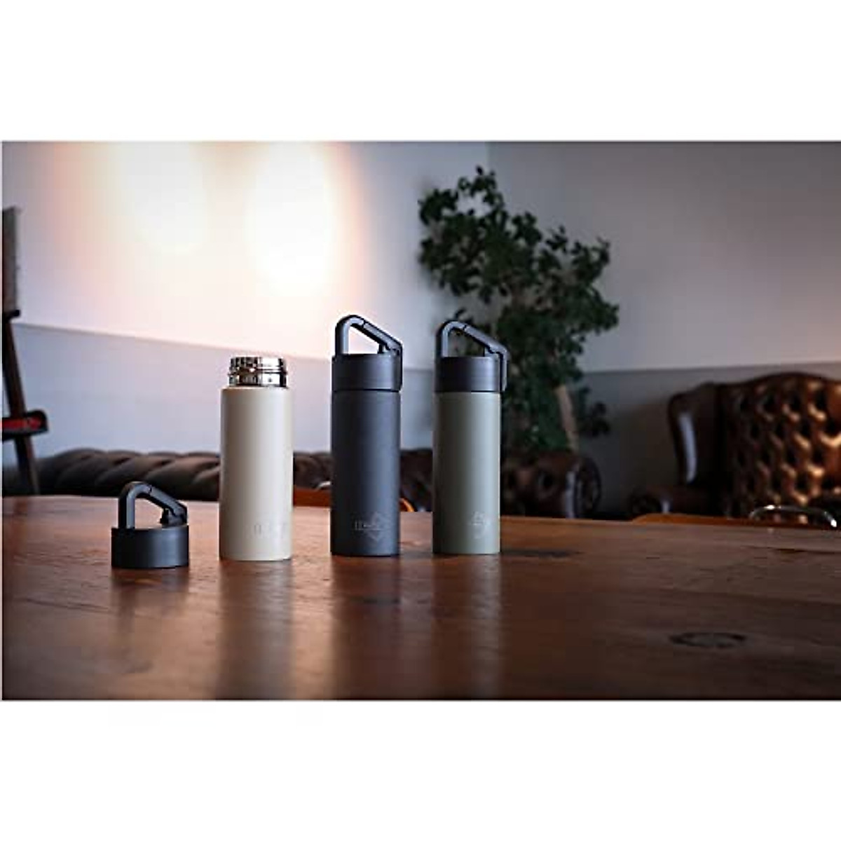 Poketle Personal Insulated Bottle with Hanging Carabiner, Outdoor Portable Bottle Tumbler, Small 120ml, Olive