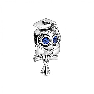 Pandora Wise Owl Graduation Charm - Compatible Moments Bracelets - Jewelry for Women - Gift for Women - Made with Sterling Silver & Man-Made Crystal
