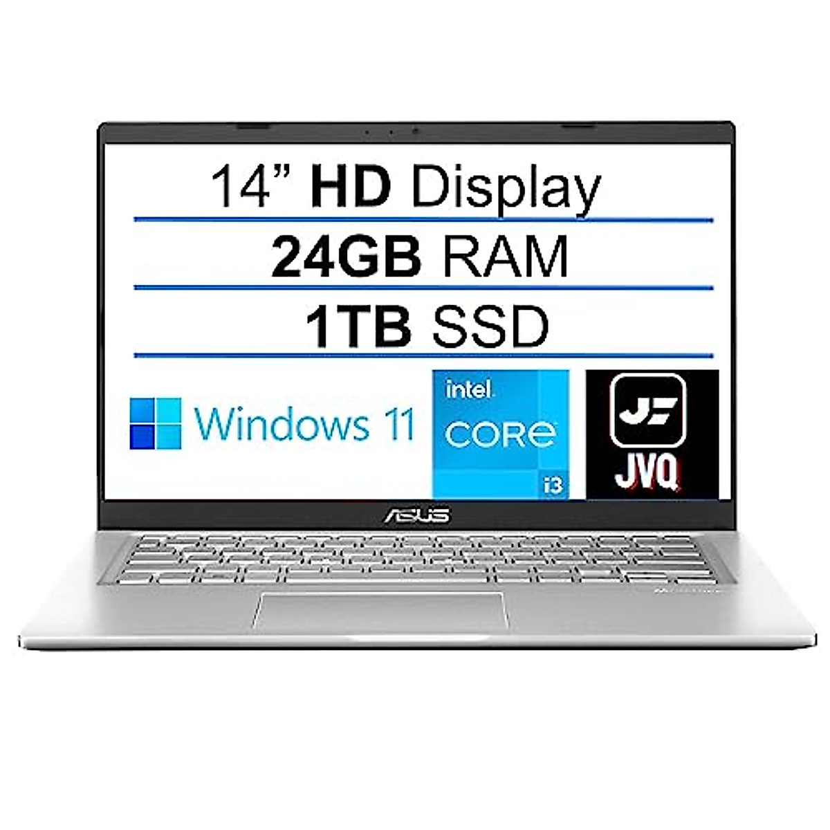 ASUS Newest Vivobook Laptop, 14" HD Display, Intel Core i3-1115G4 Processor, 24GB RAM, 1TB SSD, Intel UHD Graphics 770, Bluetooth, Webcam, Windows 11 Home, Silver, JVQ MP