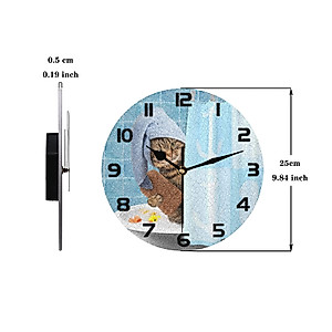 Wall Clocks for Living Room Decor 10 Inch Silent Non-Ticking Wall Clocks Battery Operated Round Hanging Clock Real Wood for Home/Office/Kitchen/Classroom/School Cat Pattern