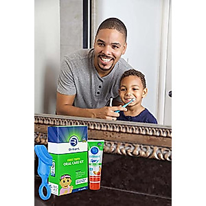 First Teeth Oral Care Kit by Brilliant Oral Care- Set has Baby's 1st Teether-Brush, Brilliant Baby Toothbrush and 2oz Spry Xylitol Tooth Gel, Infants Age 4 Months Old and Up, Baby Must Haves, Blue