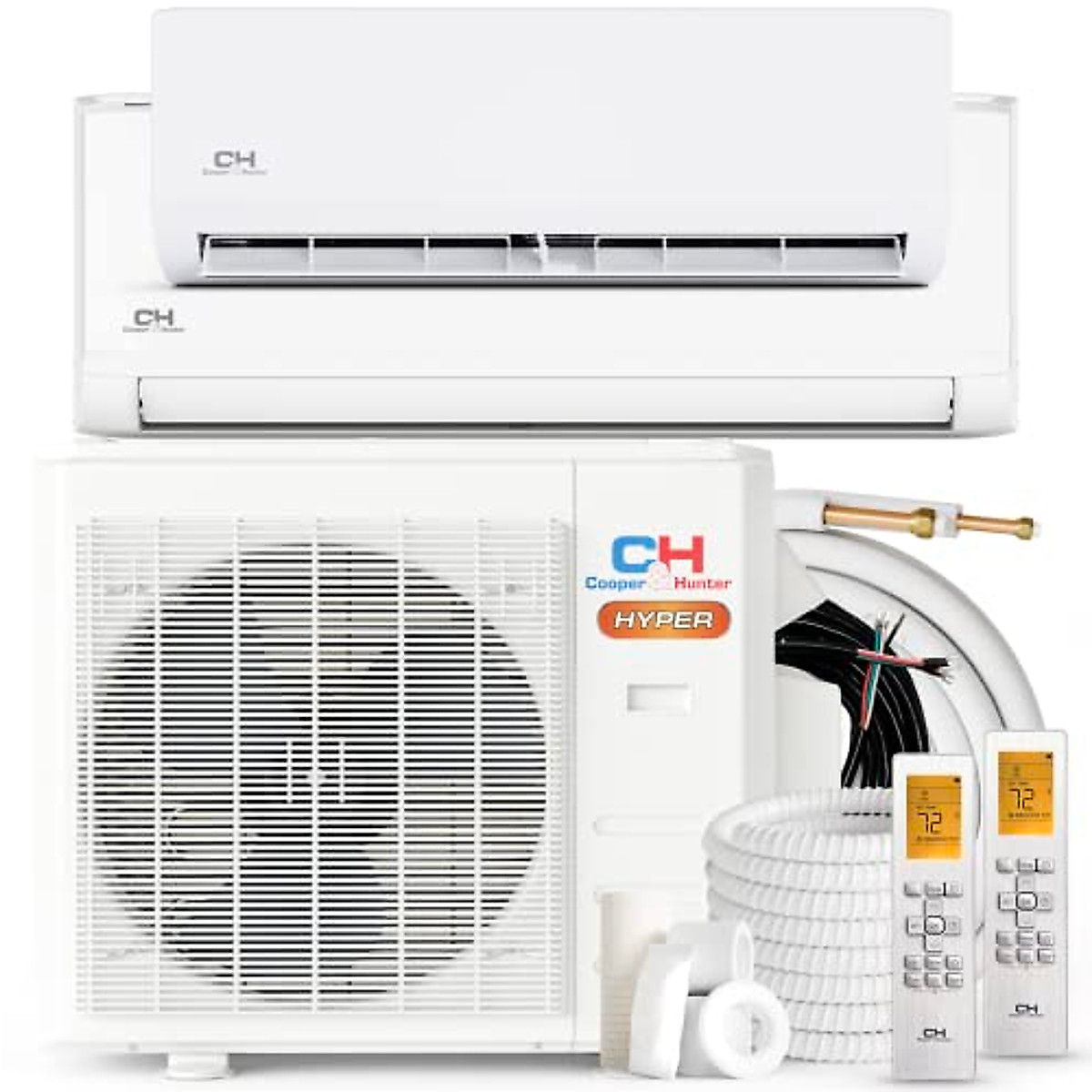 Cooper&Hunter Hyper Heat 28,000 BTU Dual Zone 12000 + 18000 BTU Wall Mount Ductless Mini Split Air Conditioner and Heater Full Set with 25ft Installation Kits