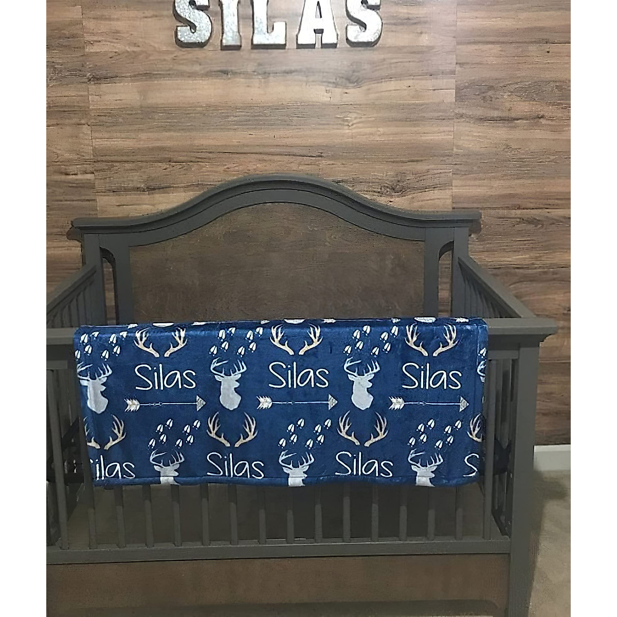 NAZENTI Custom Monogram Baby Blanket- Personalized Baby Blanket, Monogrammed Baby Blanket, Name Blanket, Deer Blanket, Antler Arrow Blanket, Woodland Blanket, Hunting Blanket (1)