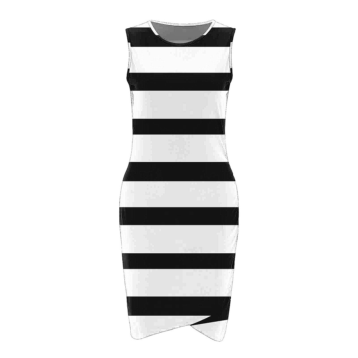 Office Dresses for Women for Work Women's Casual Print Sleeveless Slim Ruched Dress Round Neckline Irregular Hem Mini Black