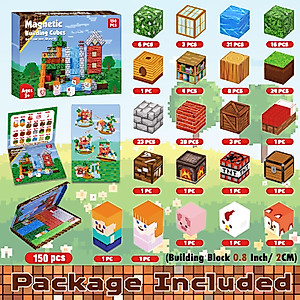 Magnetic Blocks-150PCS Grassland Magnetic Building Blocks Set, Kids Classroom Sensory Toy for Toddlers STEM Learning, Construction Stacking Toy for Kids 3+ Boys and Girls Christmas Birthday Gifts