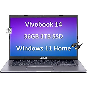 ASUS VivoBook S14 14" FHD (Intel Core i3-1115G4, 36GB RAM, 1TB SSD) Home & Education Laptop, Anti-Glare, Fingerprint, Wi-Fi, IST HDMI Cable, Type-C, Webcam, Win 11 Home, F415EA-AS31, Slate Grey