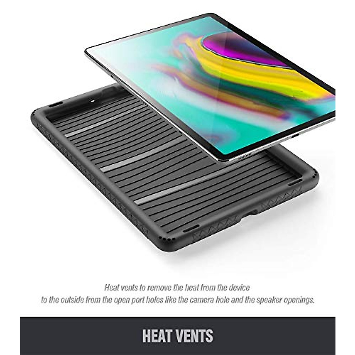 Poetic TurtleSkin Heavy Duty Case Designed for Galaxy Tab S5E 10.5 Inch (SM-T720/T725) 2019 Release, Rugged Shockproof Drop Protection Kids Friendly Protective Silicone Cover Case, Black