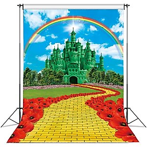 Green Castle Yellow Brick Road Backdrop for Party Decorations 5x7FT Rainbow Floral Castle Gold Brick Road Photography Background Baby Shower Princess Party Decorations Supplies