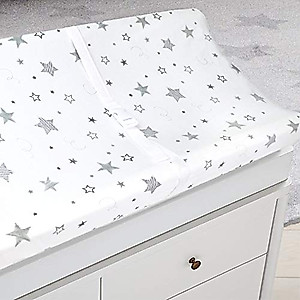 American Baby Company 2 Pack Printed 100% Cotton Knit Fitted Contoured Changing Table Pad Cover - Compatible with Mika Micky Bassinet, Golden Yellow Stars/Super Stars, for Boys and Girls